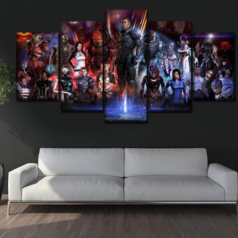 Mass Effect Characters Poster 1 Gaming 5 Panel Canvas Art Wall Decor Canvas Storm